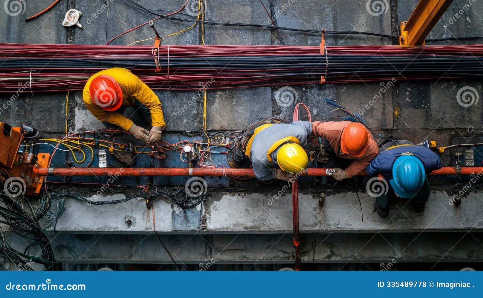 Construction Workers Working on Electrical Wiring and Cables Stock ...