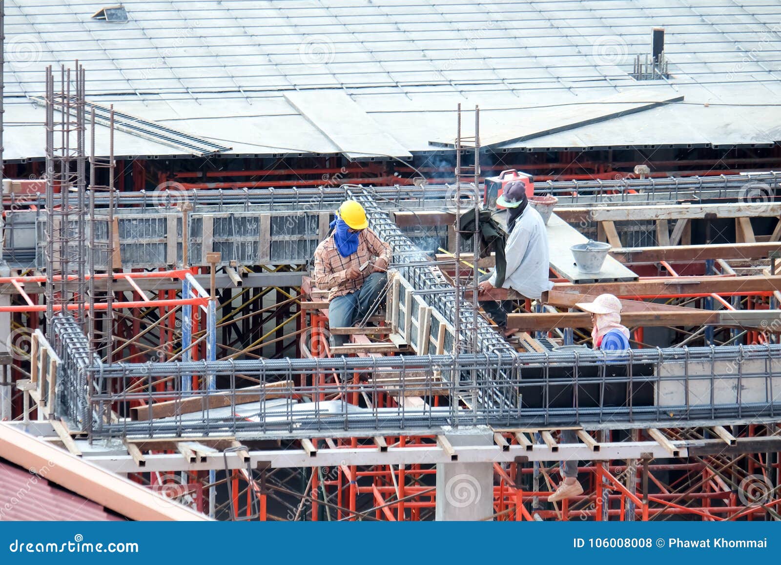 Working At Height Equipment For Worker To Install The Roof. Fall ...