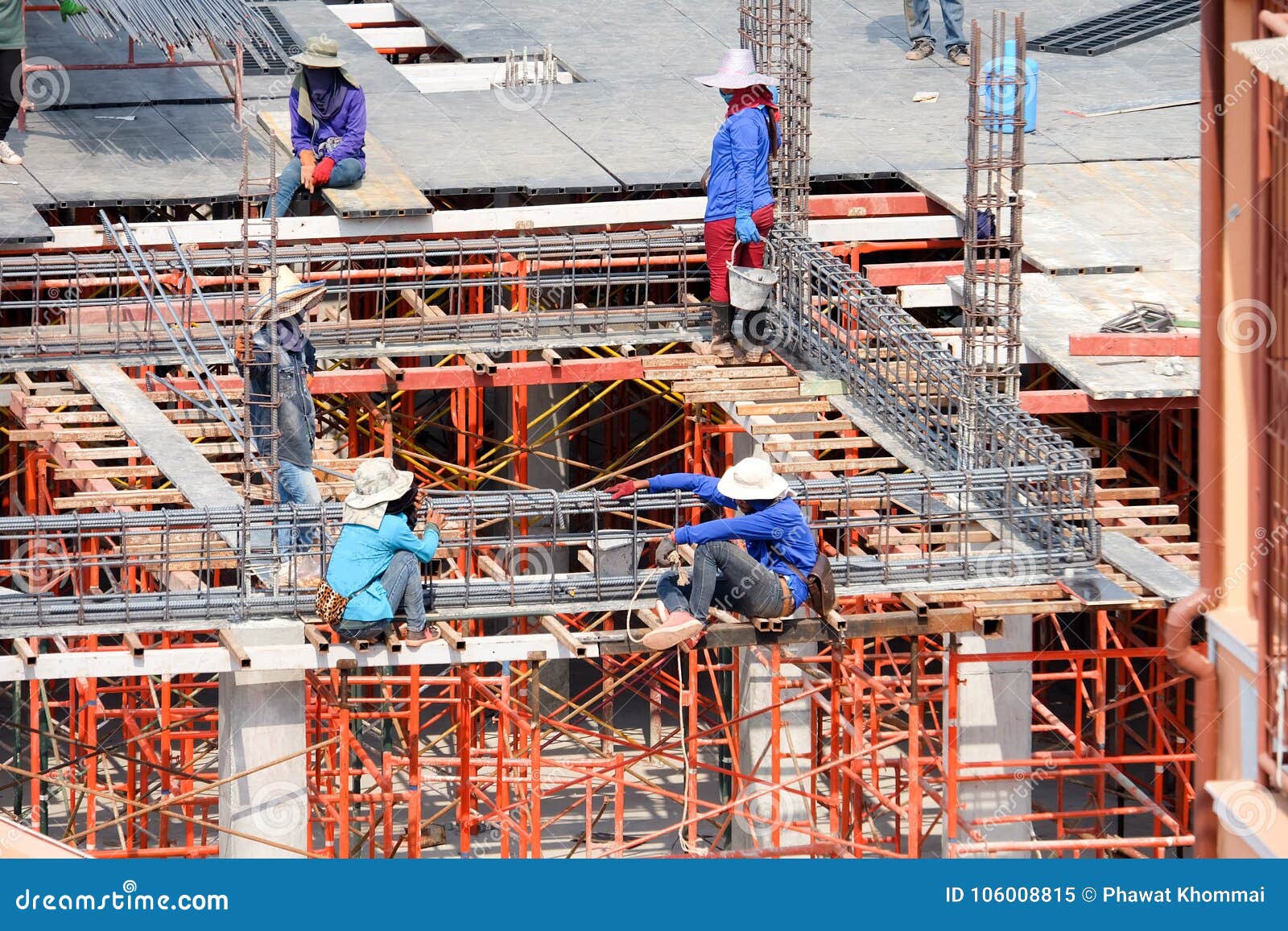Construction Workers are Working on High Stock Image - Image of ...