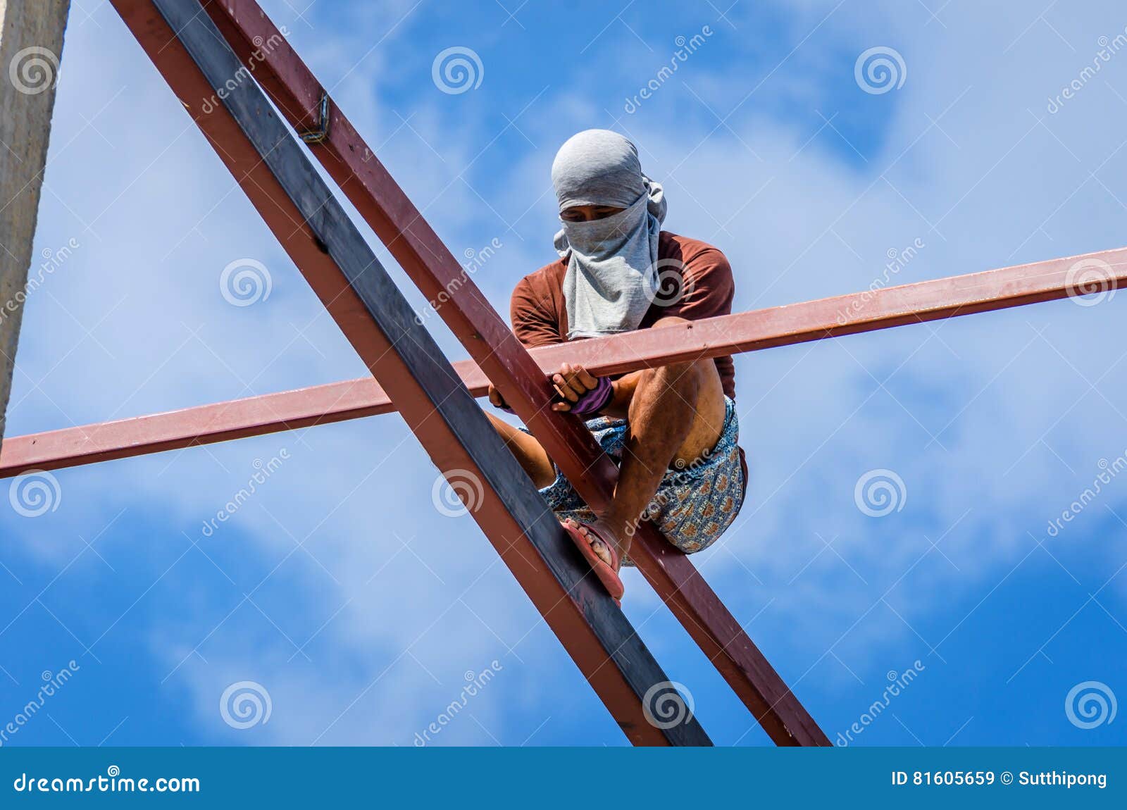 Construction Workers Working on High. Editorial Stock Image - Image of ...
