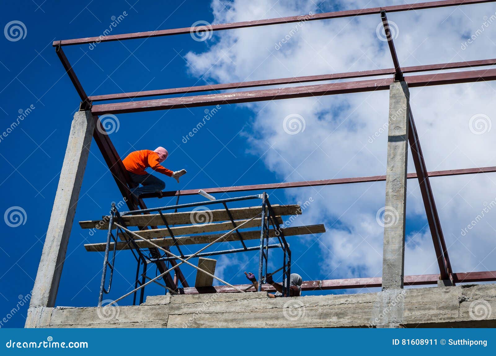 Construction Workers Working on High. Stock Image - Image of hand ...