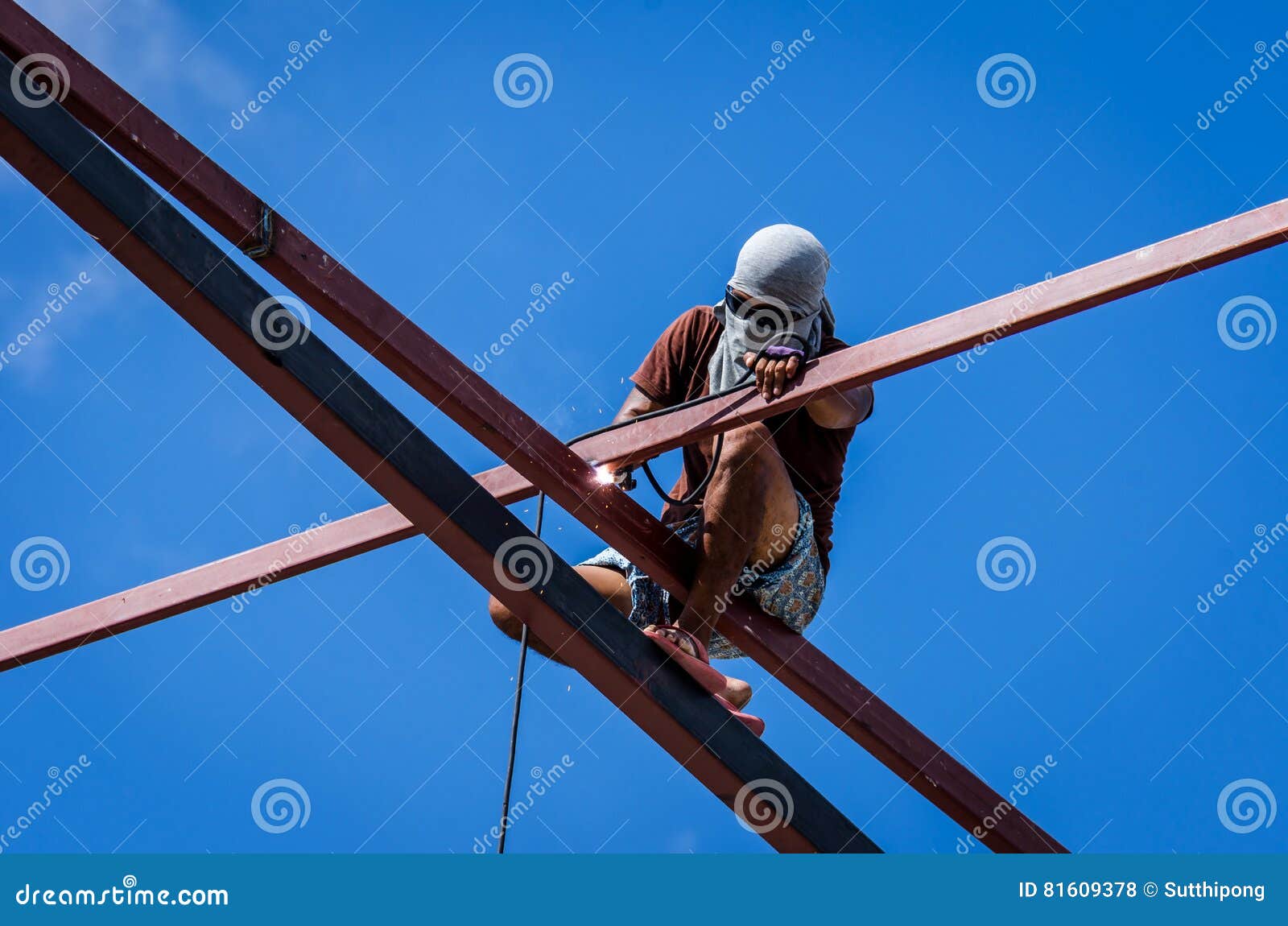 Construction Workers Working on High. Stock Photo - Image of place ...