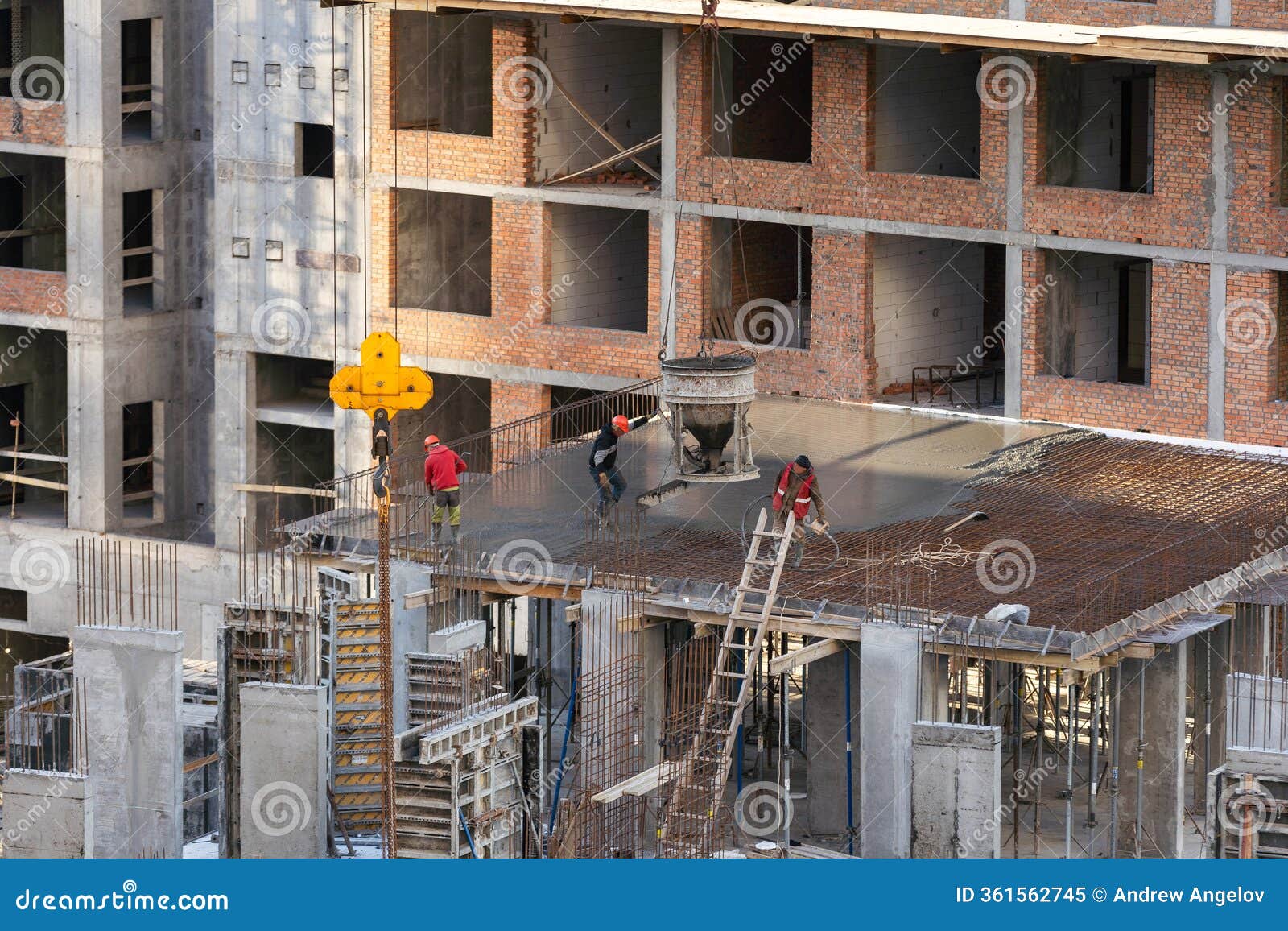 Construction Workers Working on Construction Machine. Aerial Platform ...