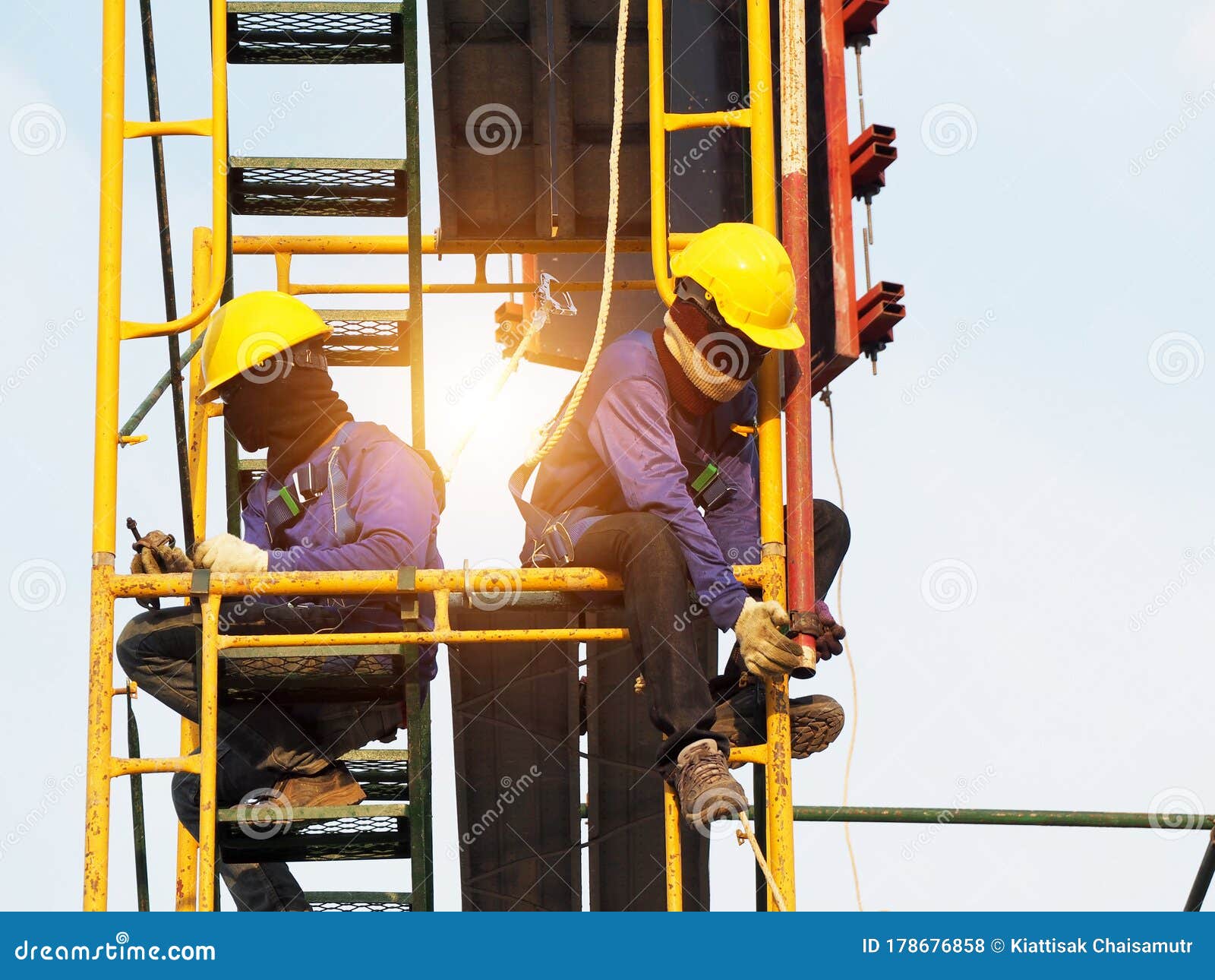Man Working on the Working at Height on Construction Stock Photo ...