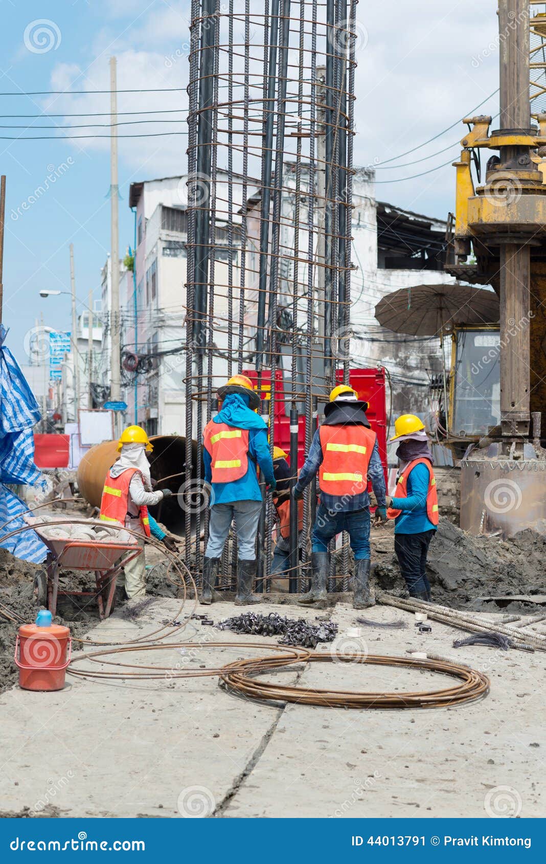 Construction Workers Working in Site Bridge Piling Stock Image - Image ...