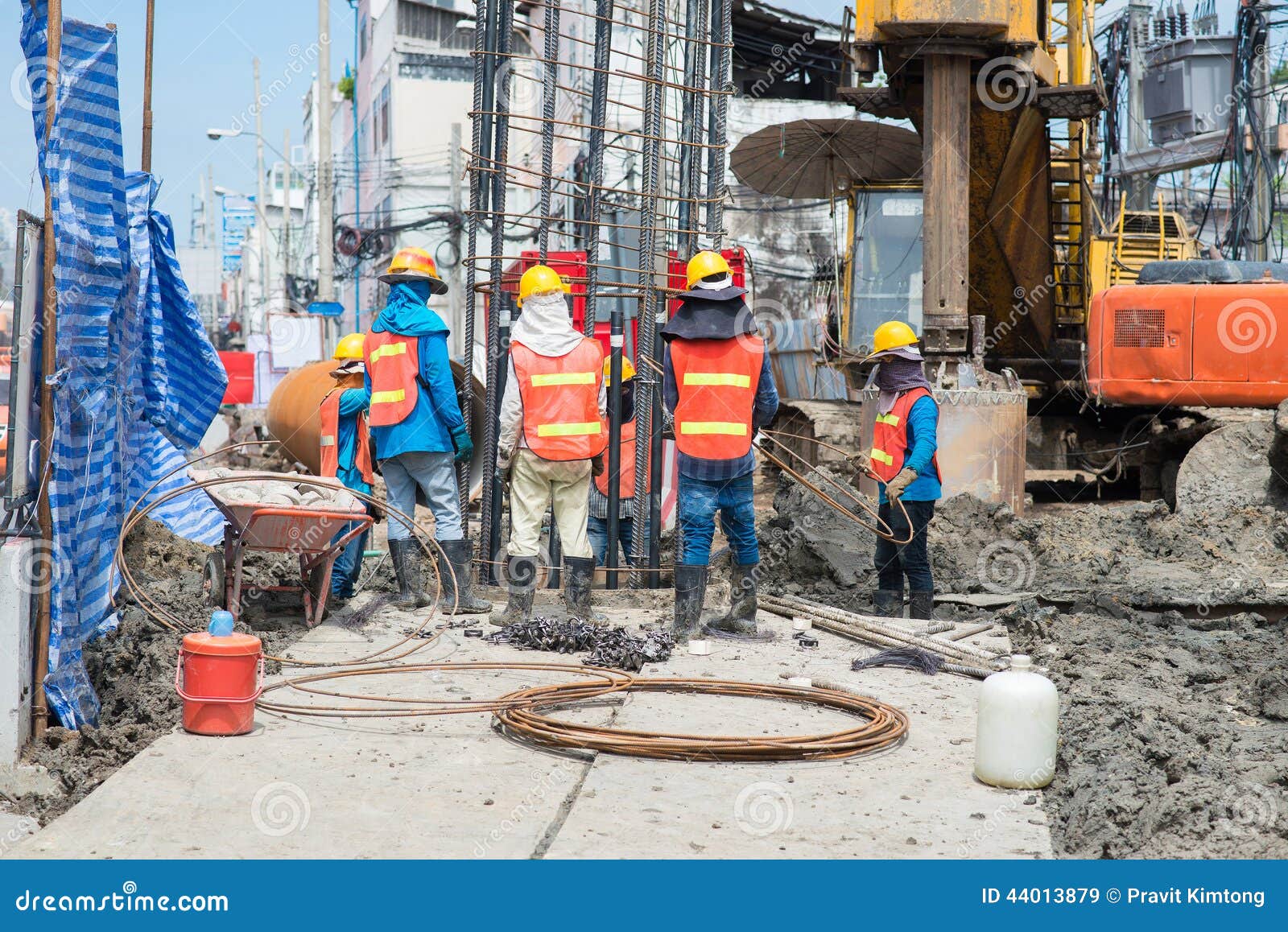Construction Workers Working in Site Bridge Piling Stock Image - Image ...