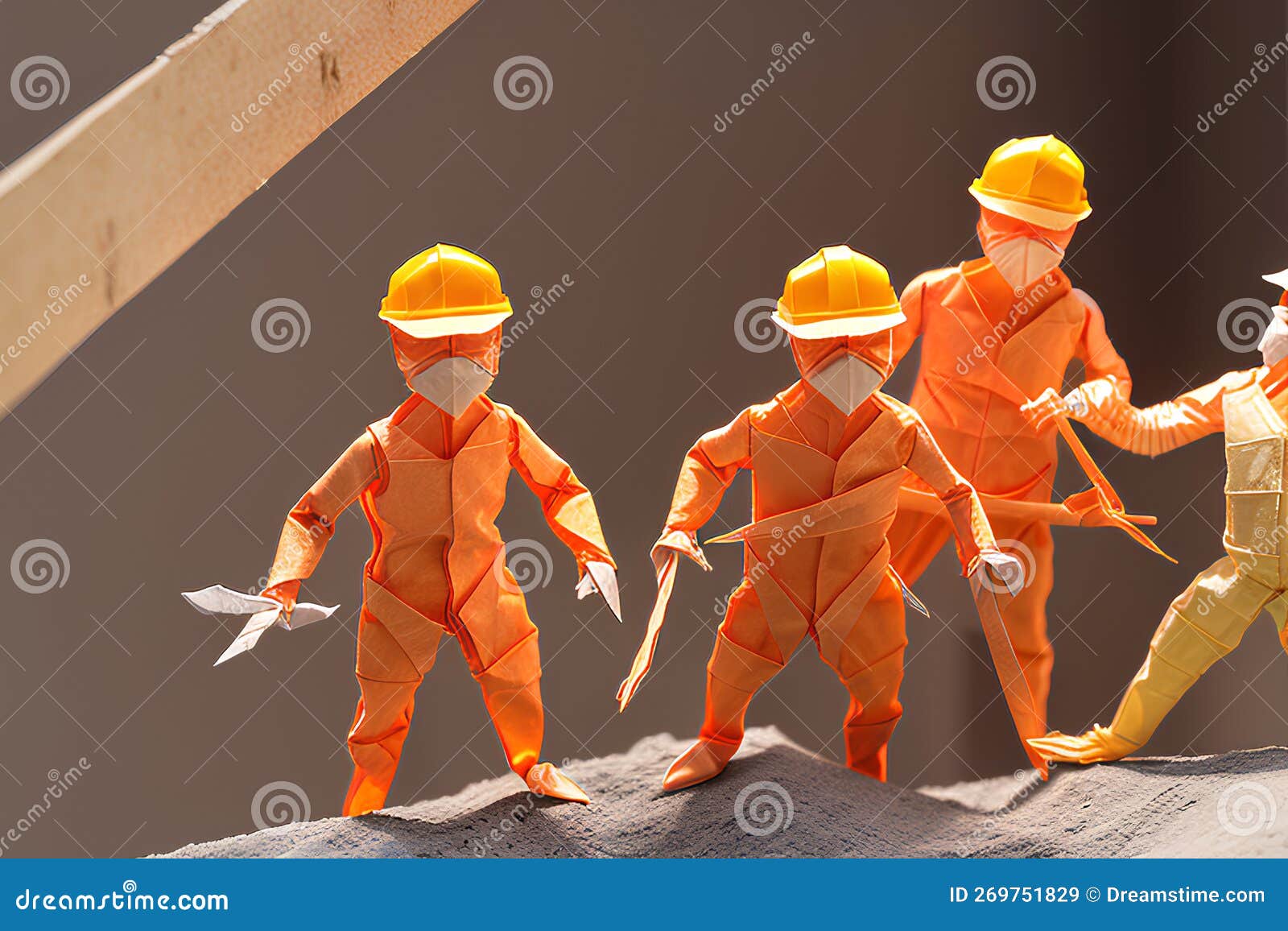 Construction Workers are Working at the Construction Site. Origami ...