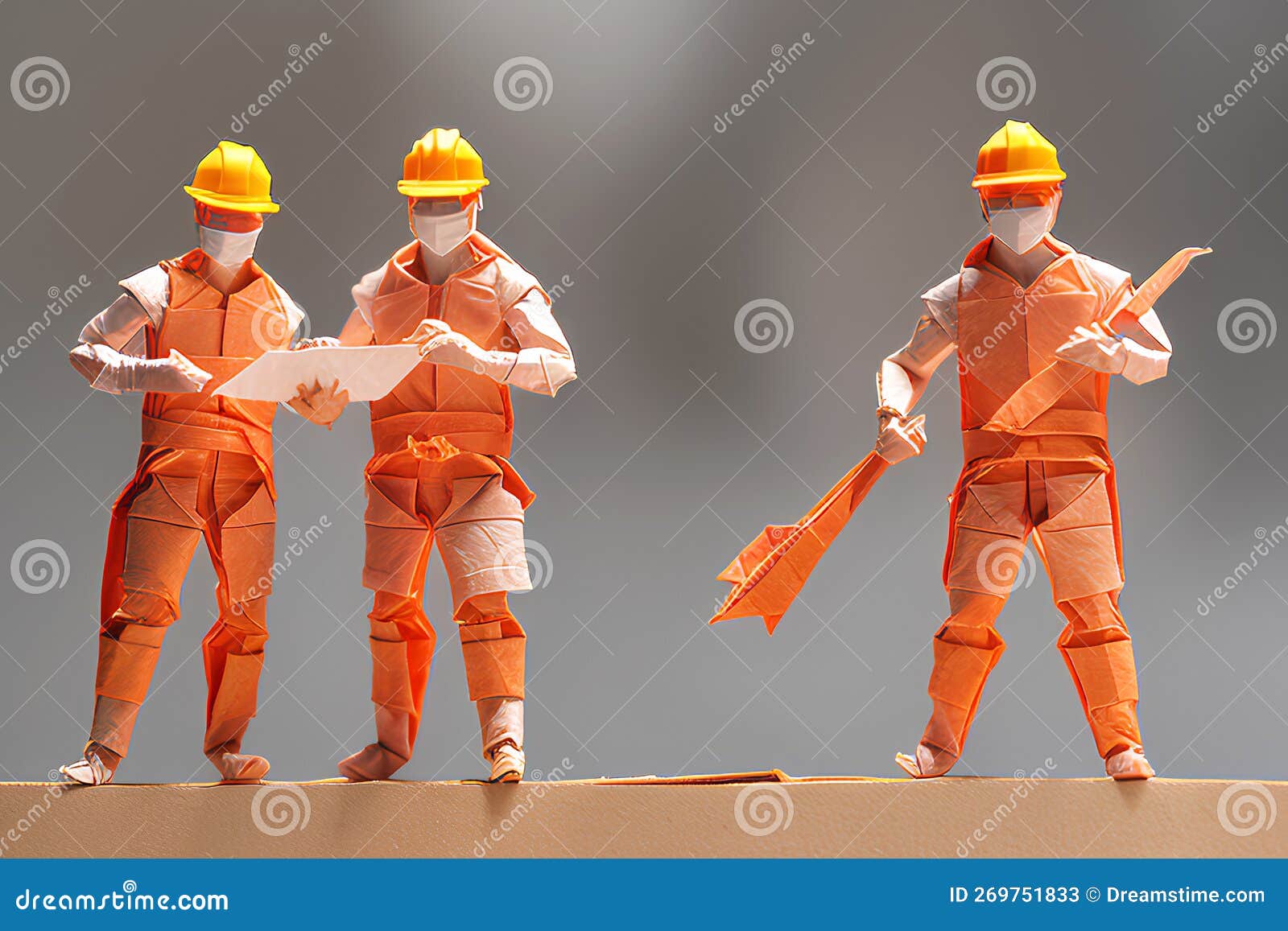 Construction Workers are Working at the Construction Site. Origami ...