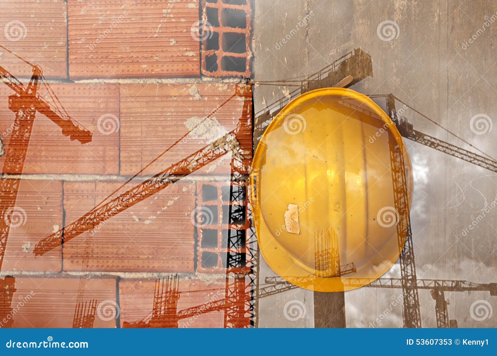Construction Workers Yellow Hard Hat Hanging on Concrete Wall Stock ...