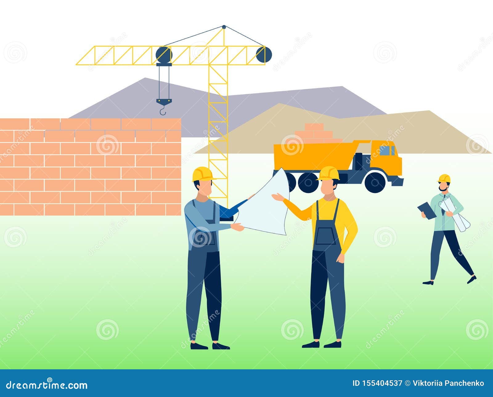 Construction, Working Environment. Builders At Work. In Minimalist ...