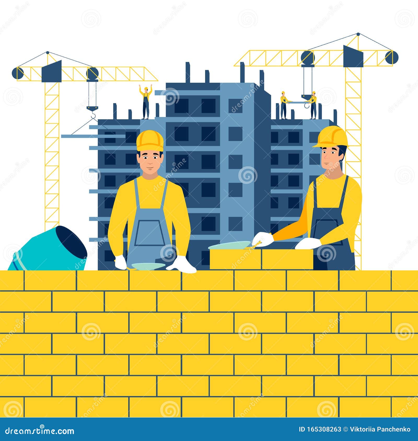 Construction, Working Environment. Builders at Work Stock Illustration ...