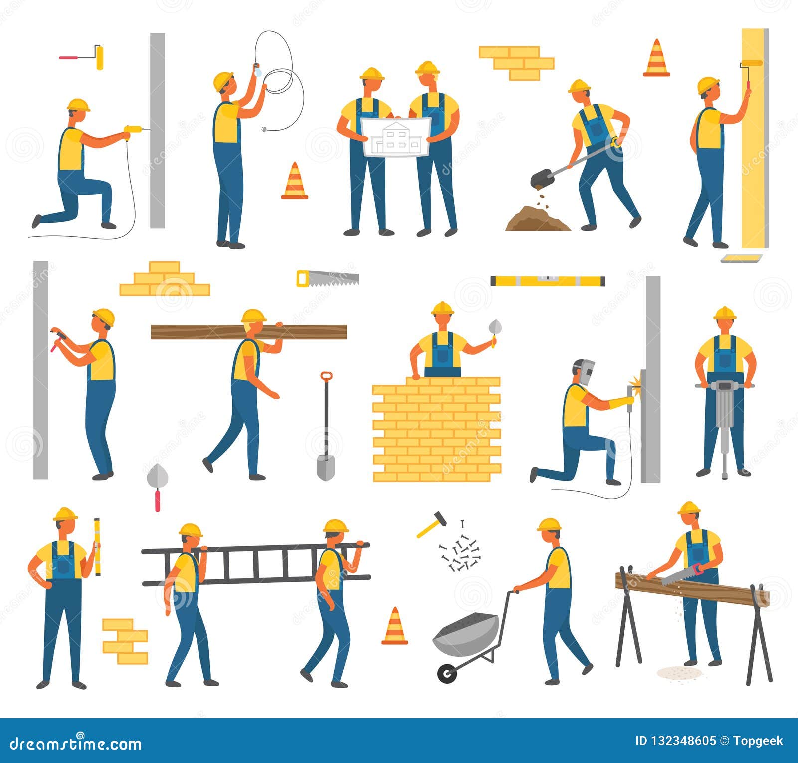 Construction and Working Plan Workers Set Vector Stock Vector ...