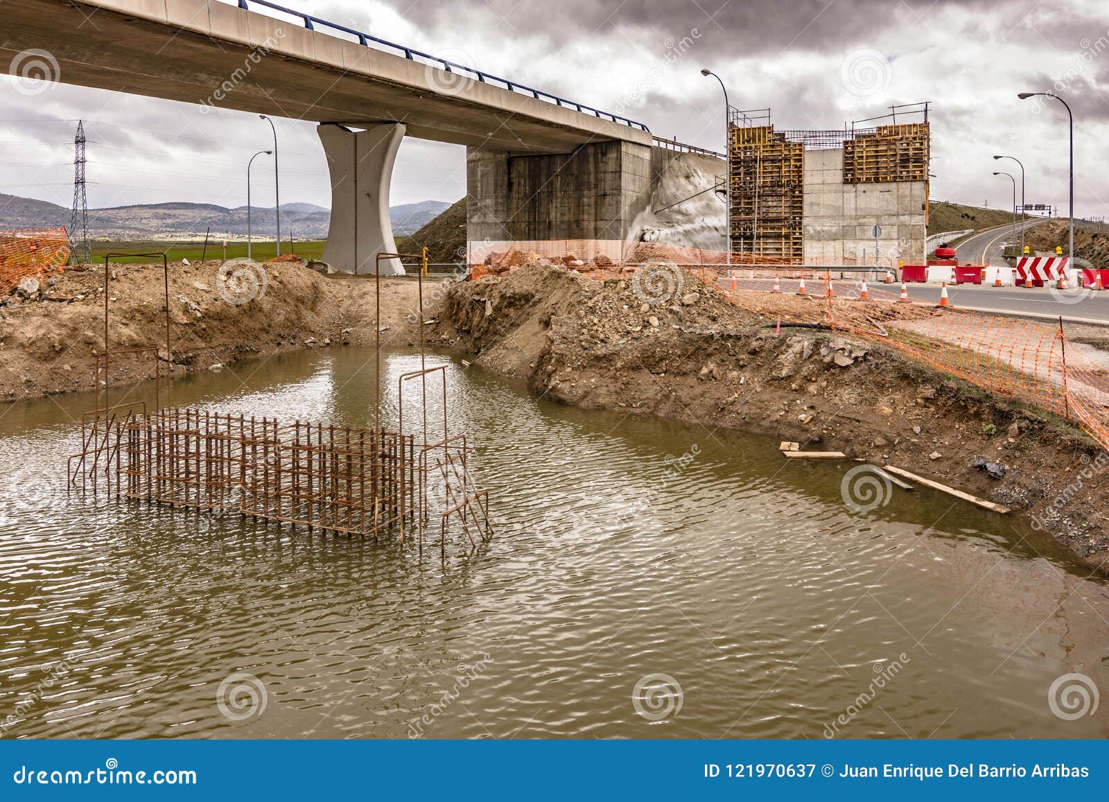Construction Works of a Bridge. Building the Columns Stock Image ...