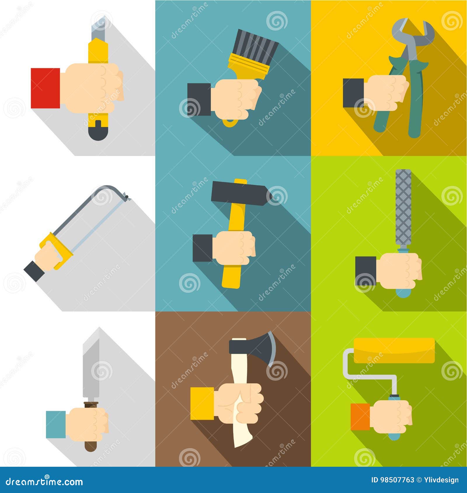 Construction Works Icons Set, Flat Style Stock Vector - Illustration of ...