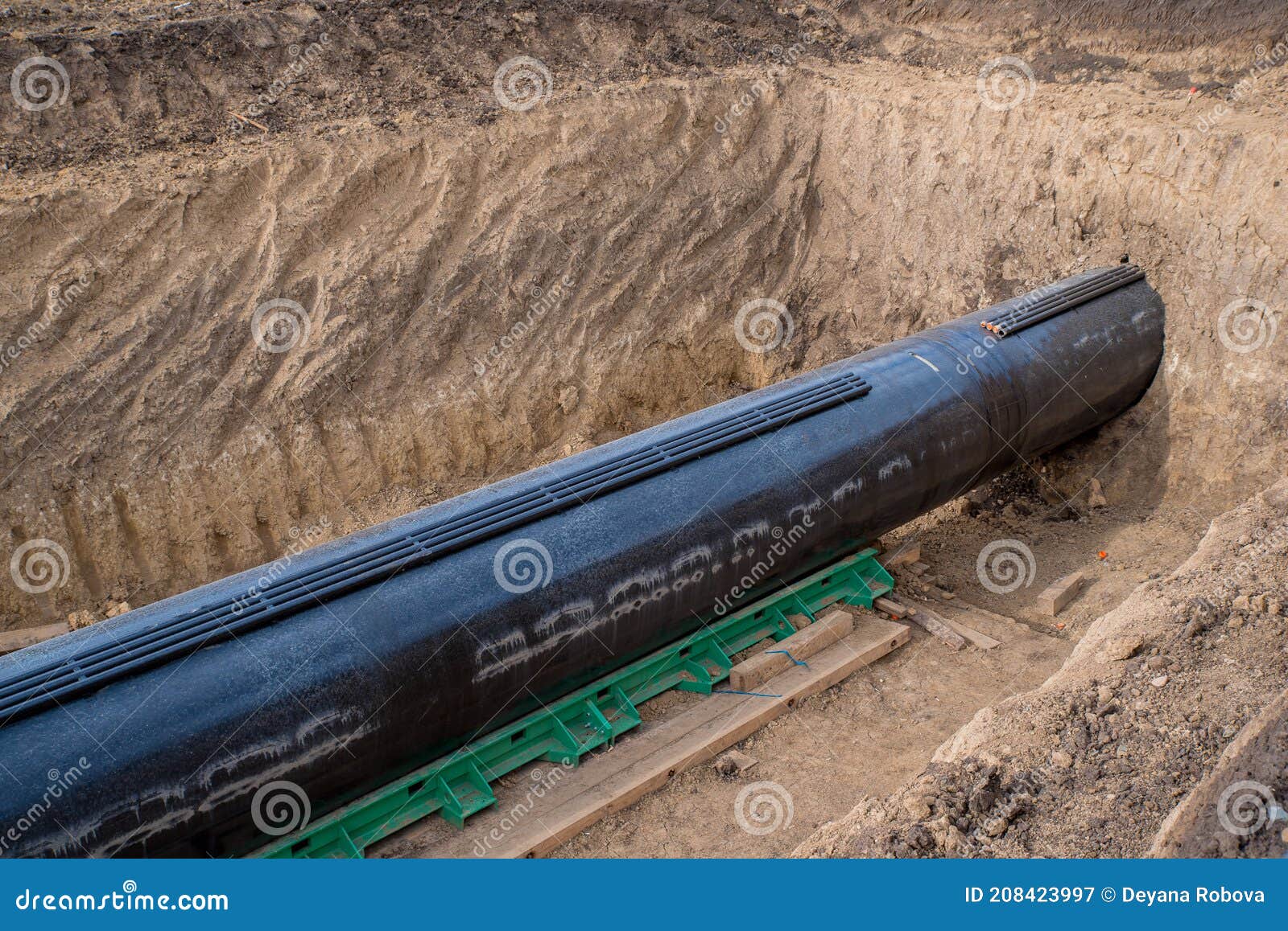 Construction Works for Laying the Pipe. Stock Image - Image of power ...