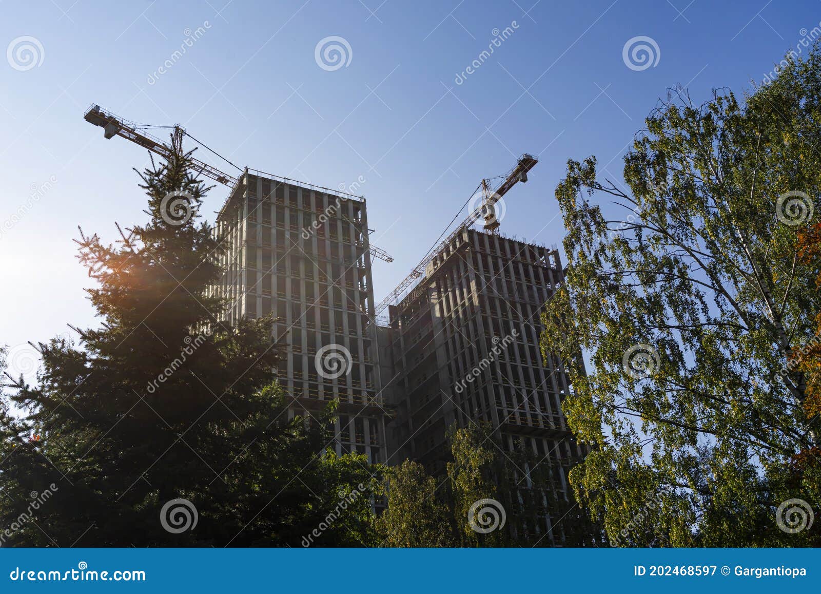 Construction Zone with Building and Cranes Stock Image - Image of ...