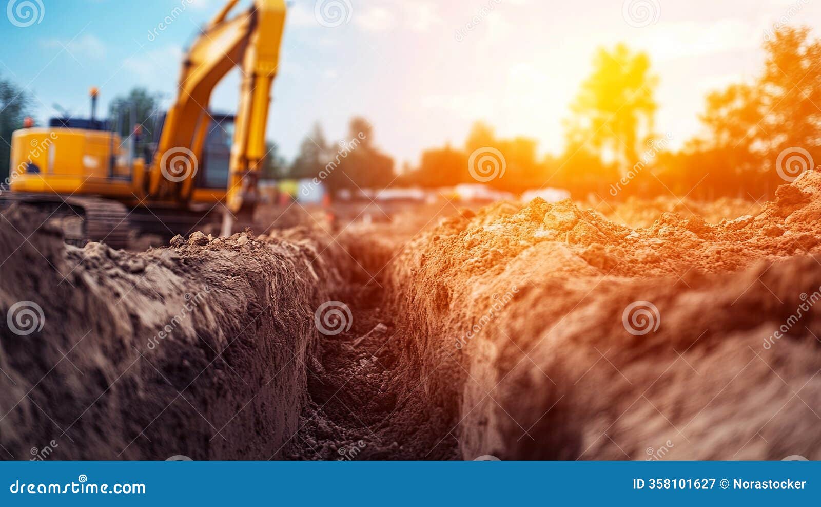 A Construction Zone with Heavy Machinery Digging Trenches for Utility ...