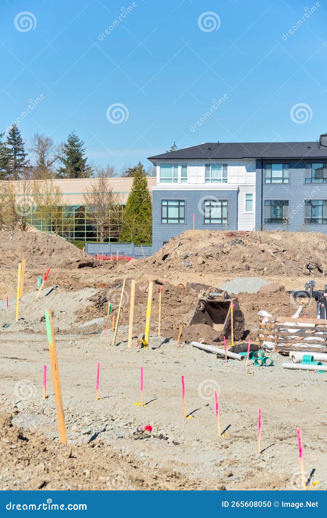 Construction Zone with New Building Development on Blue Sky Background ...