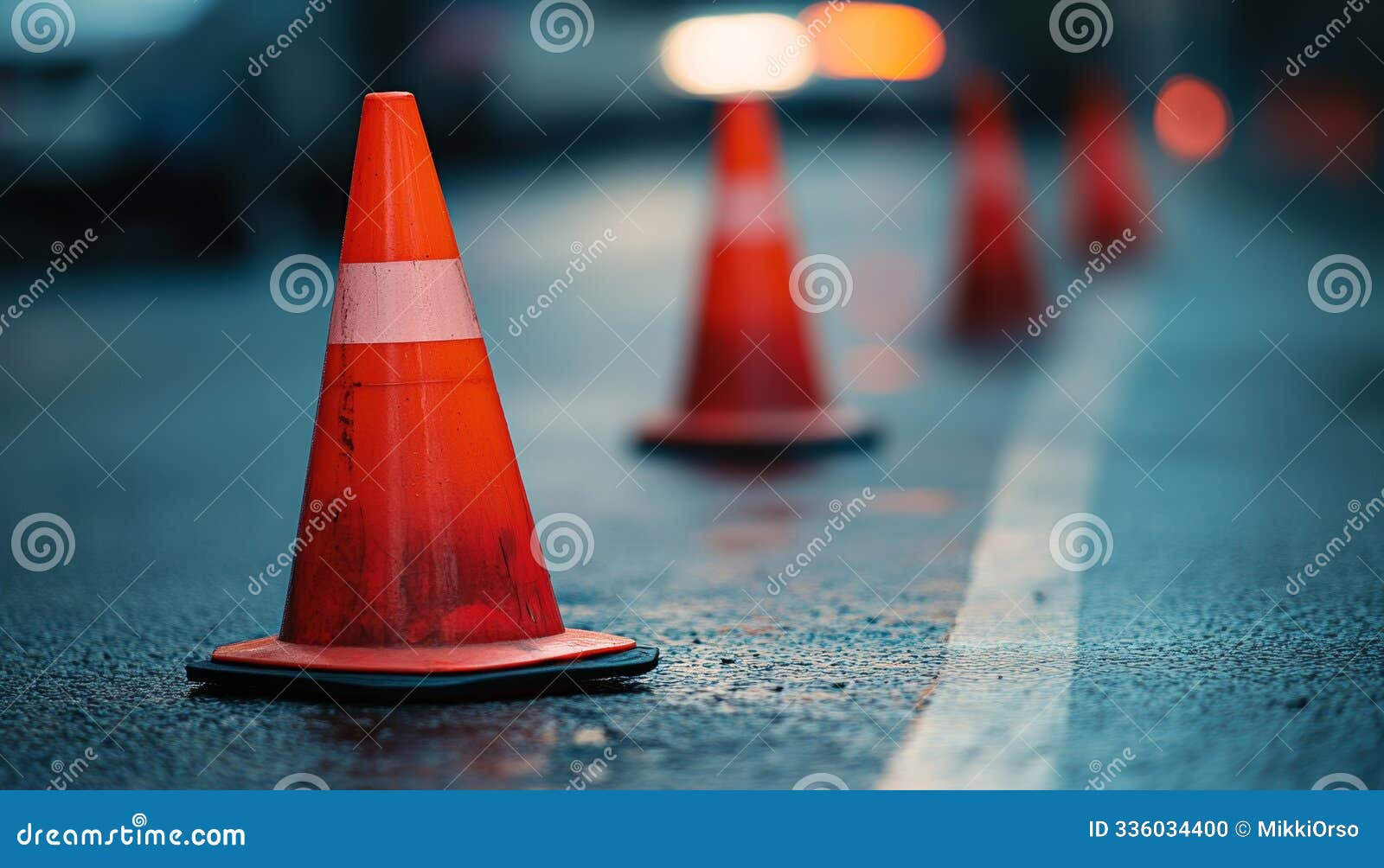 Construction Zone Roadway Section Marked by Bright Orange Traffic Cones ...