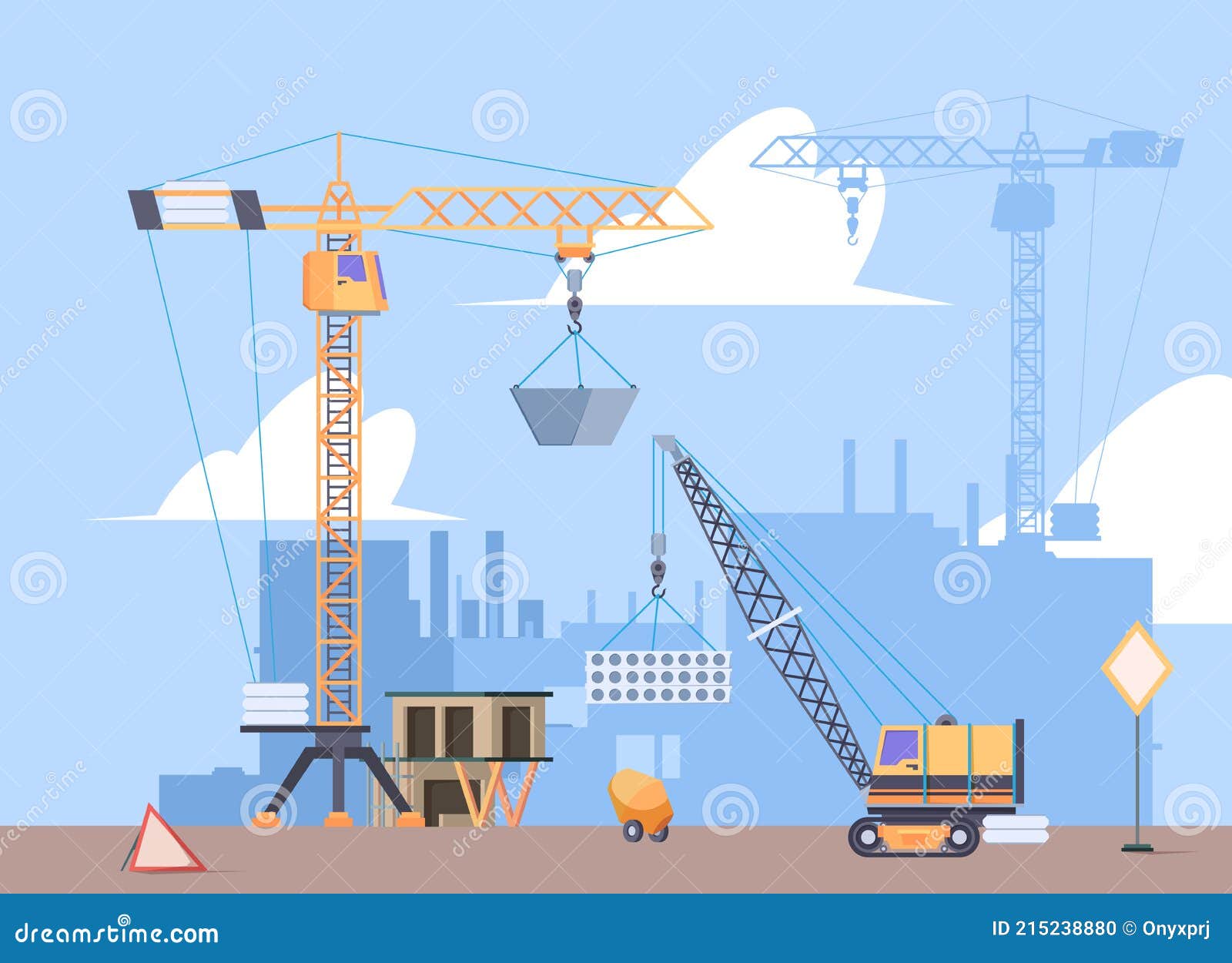 Constructions Crane. Builders Making Big House Engineering Build Cranes ...