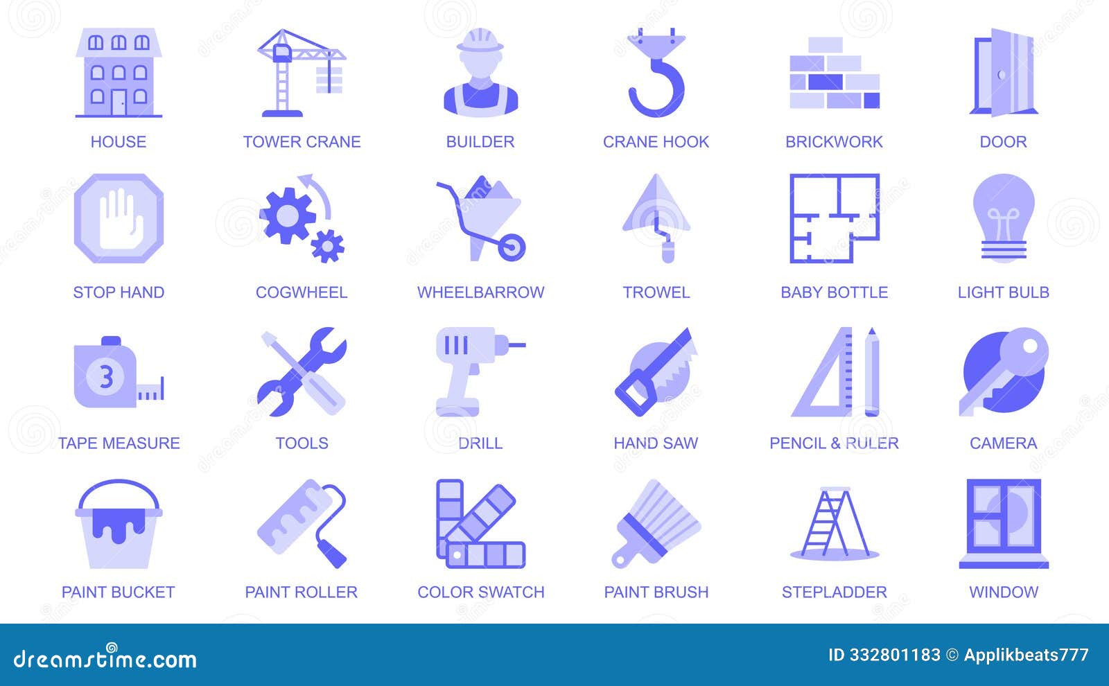 Constructions Tools Web Icons Set in Duotone Flat Design. Pack ...