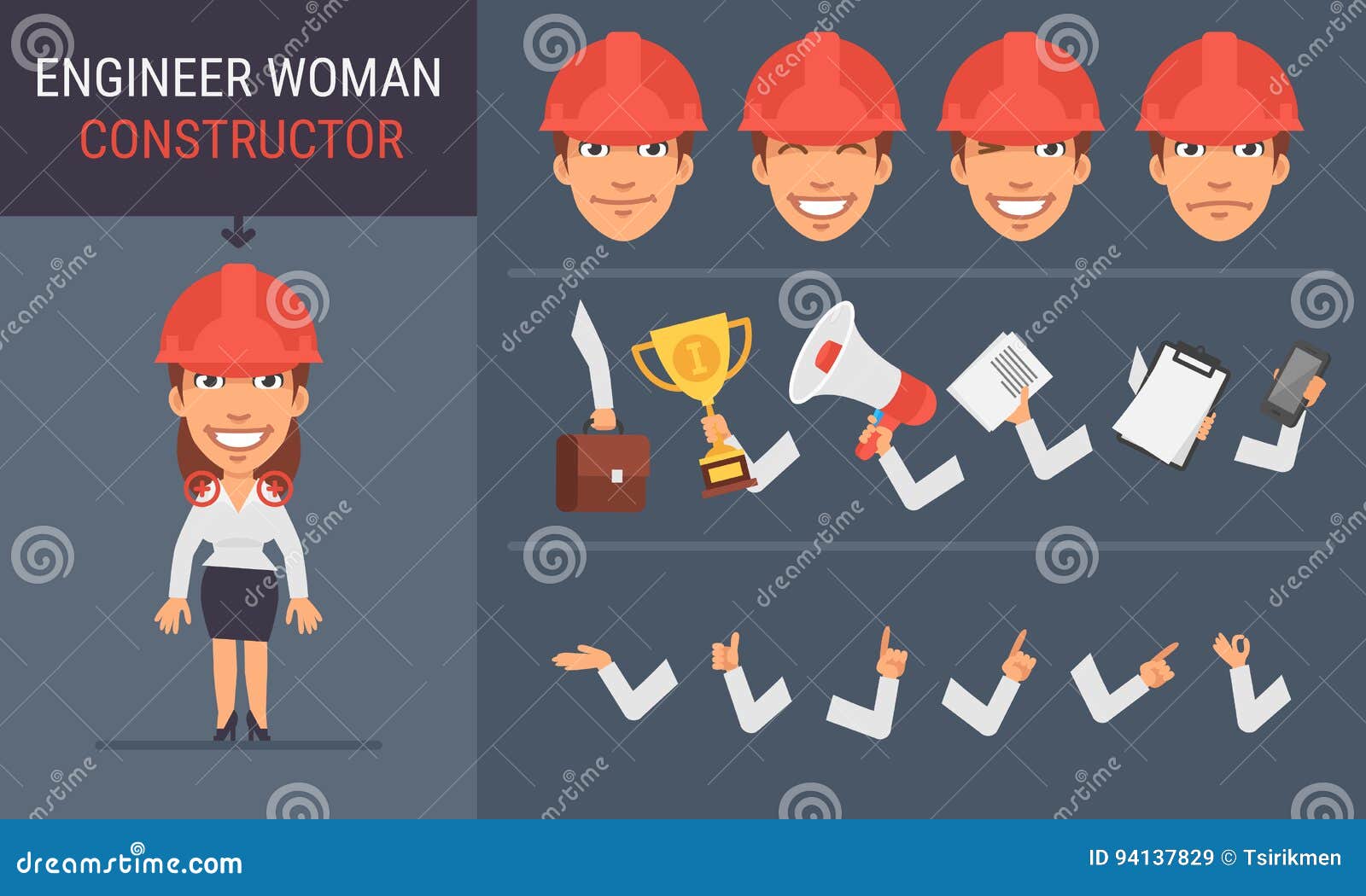 Constructor Character Engineer Woman Stock Vector - Illustration of ...