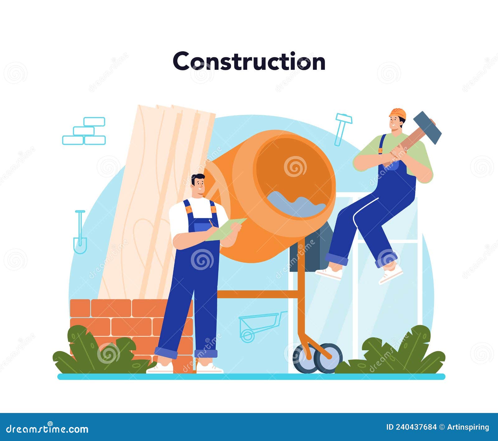 Constructor Concept. House and Road Building Process. Workers ...
