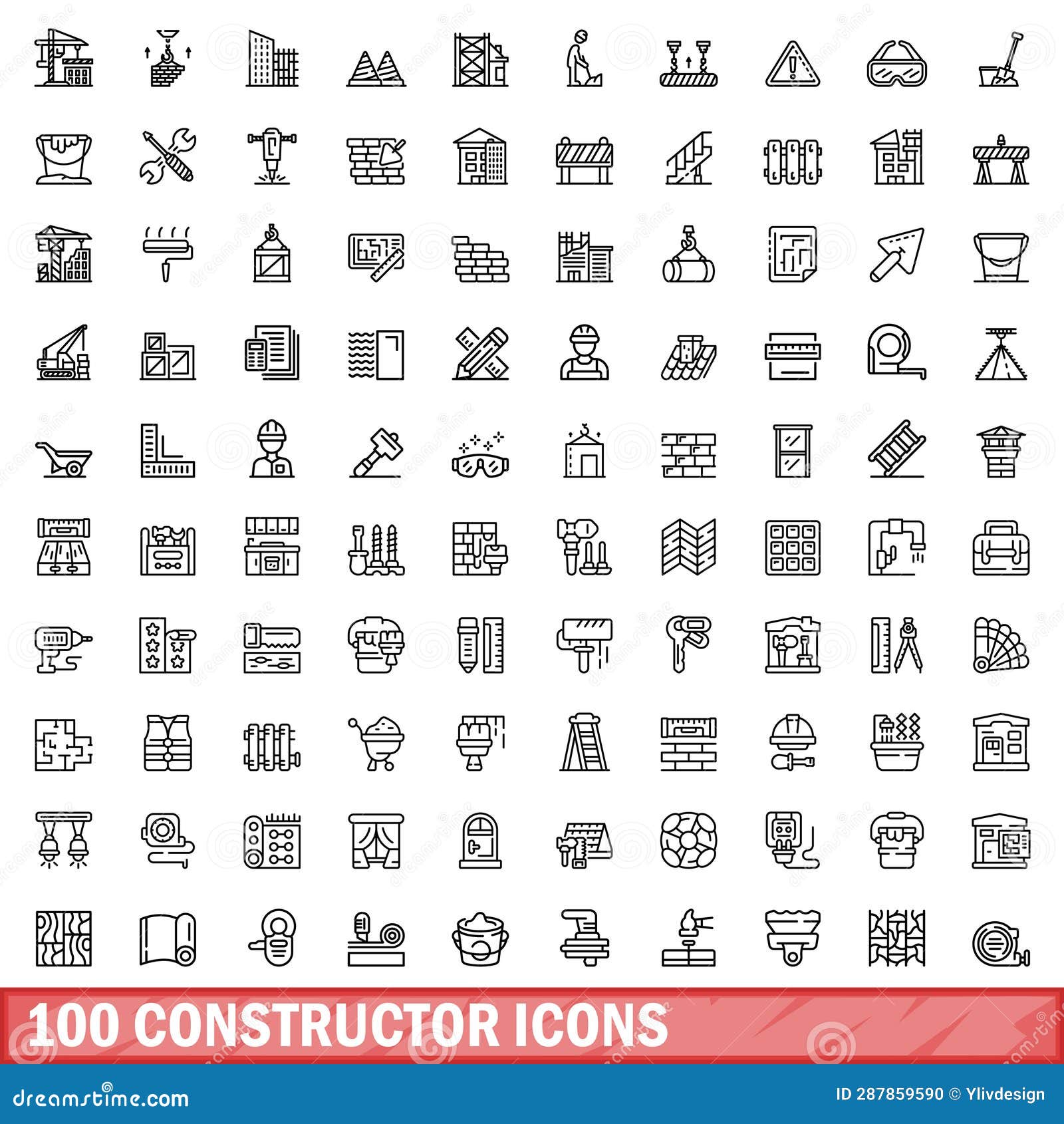 100 Constructor Icons Set, Outline Style Stock Illustration ...
