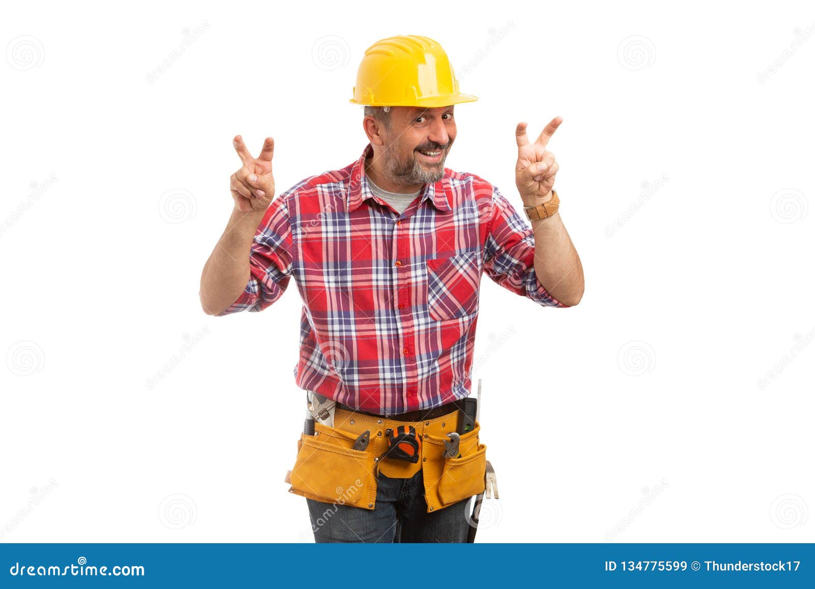 Constructor Making Quotation Marks Gesture in Air Stock Image - Image ...