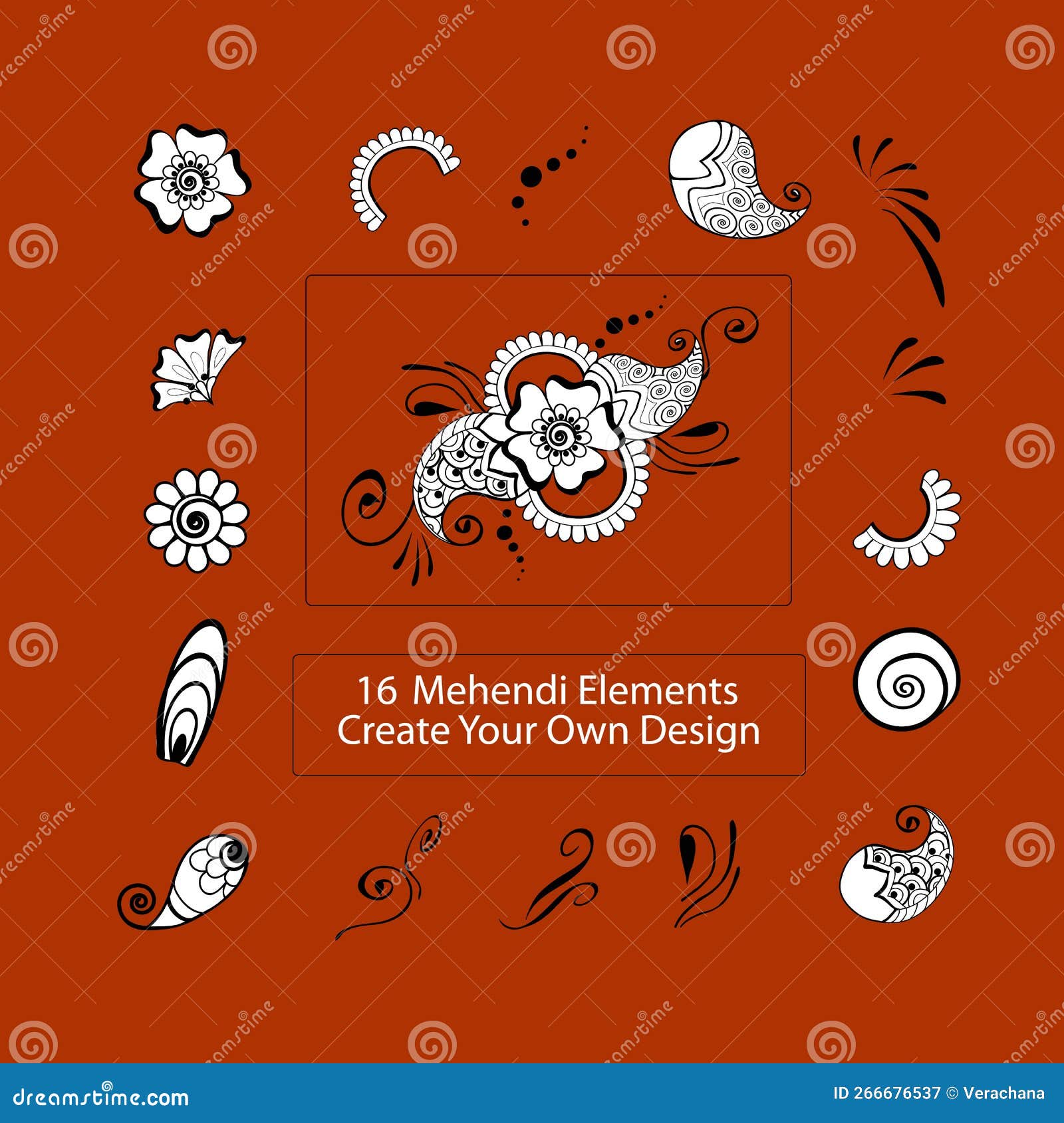 Constructor of Mehendi, Set of Elements Stock Vector - Illustration of ...