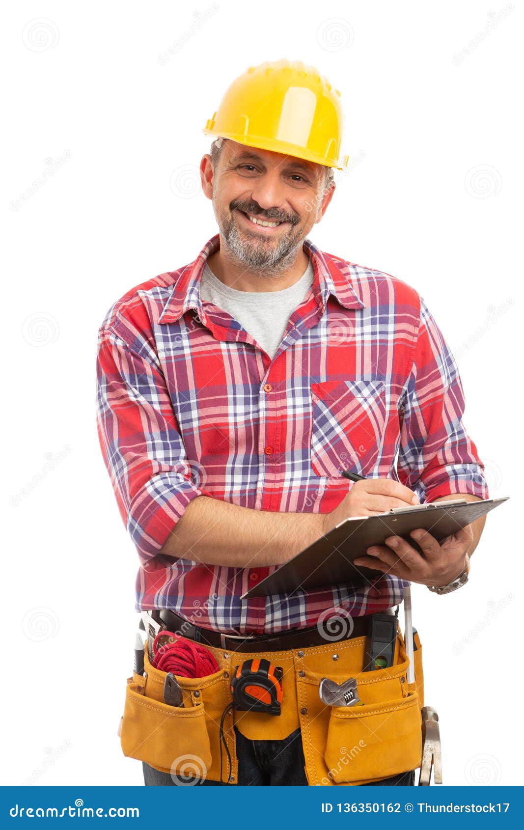 Constructor Taking Notes on Clipboard Stock Photo - Image of clipboard ...