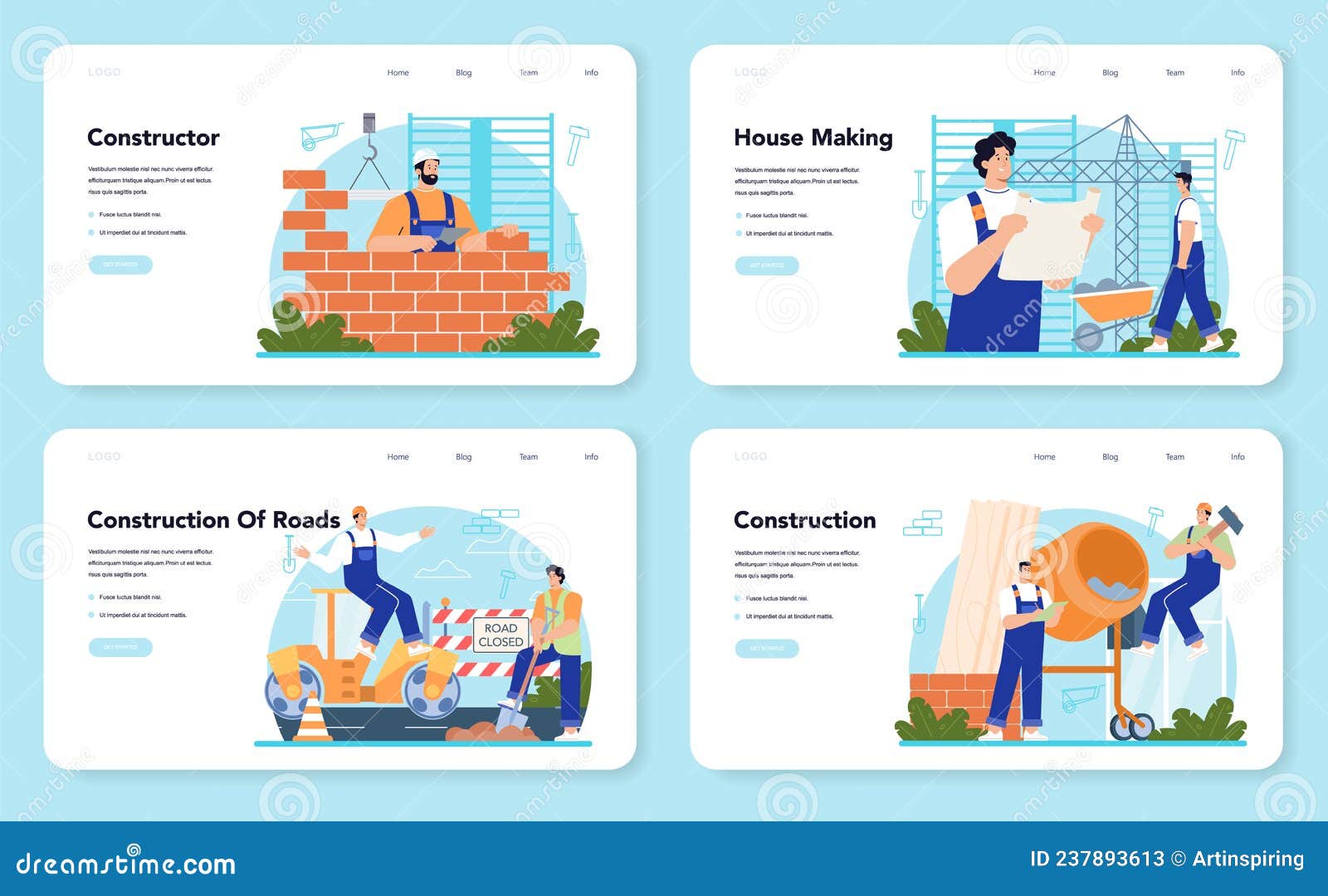 Constructor Web Banner or Landing Page Set. House and Road Building ...