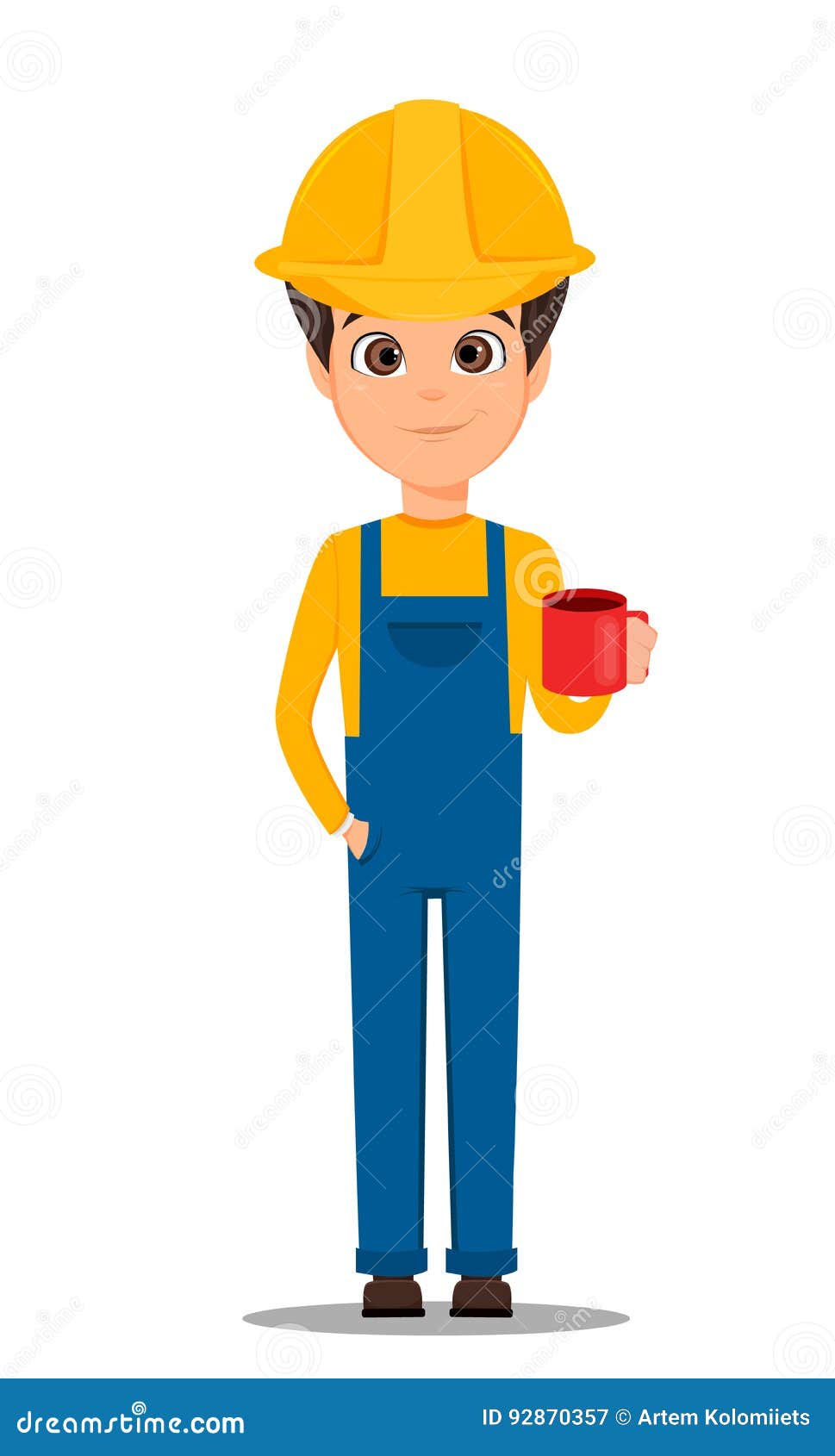 Constructor Or Builder In Yellow Hard Hat Holding Draft And Presenting ...