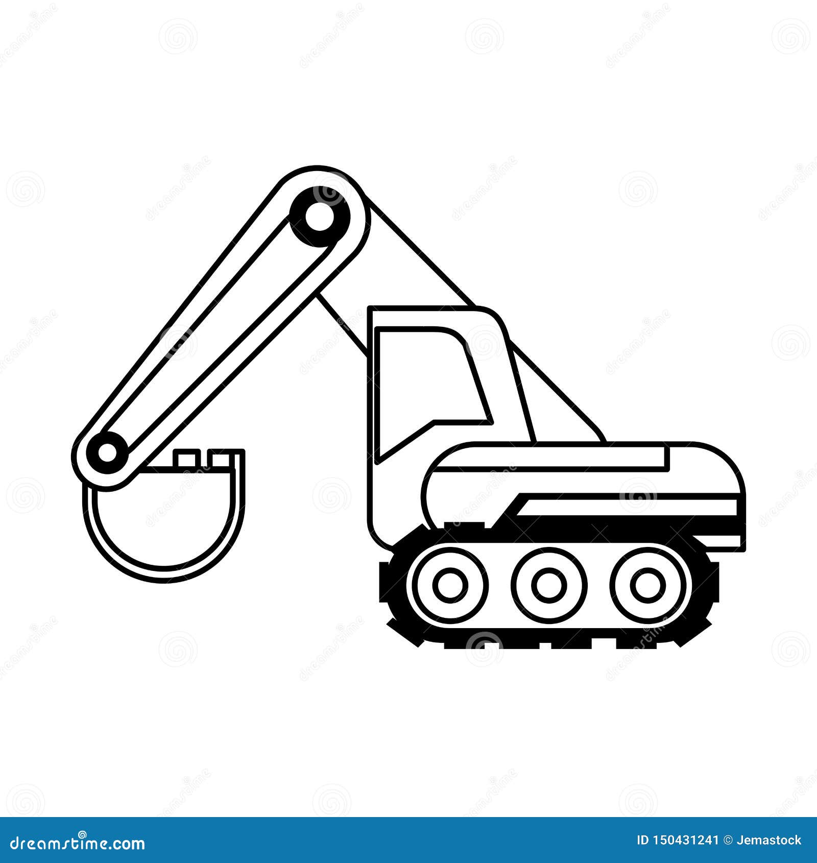 Constrution Vehicle Machinery Isolated Sideview in Black and White ...