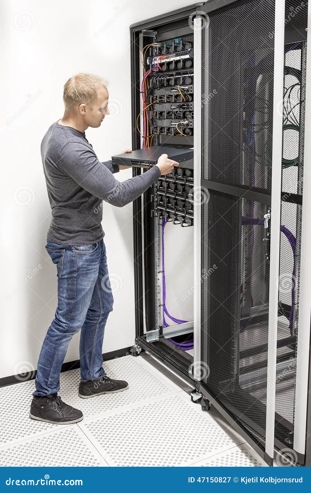 It Consultant Build Network Rack in Datacenter Stock Image - Image of ...