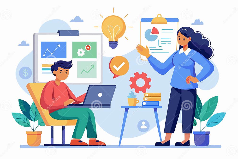 A Consultant Explains Problem-solving Techniques To a Client Using Charts and Graphs for ...