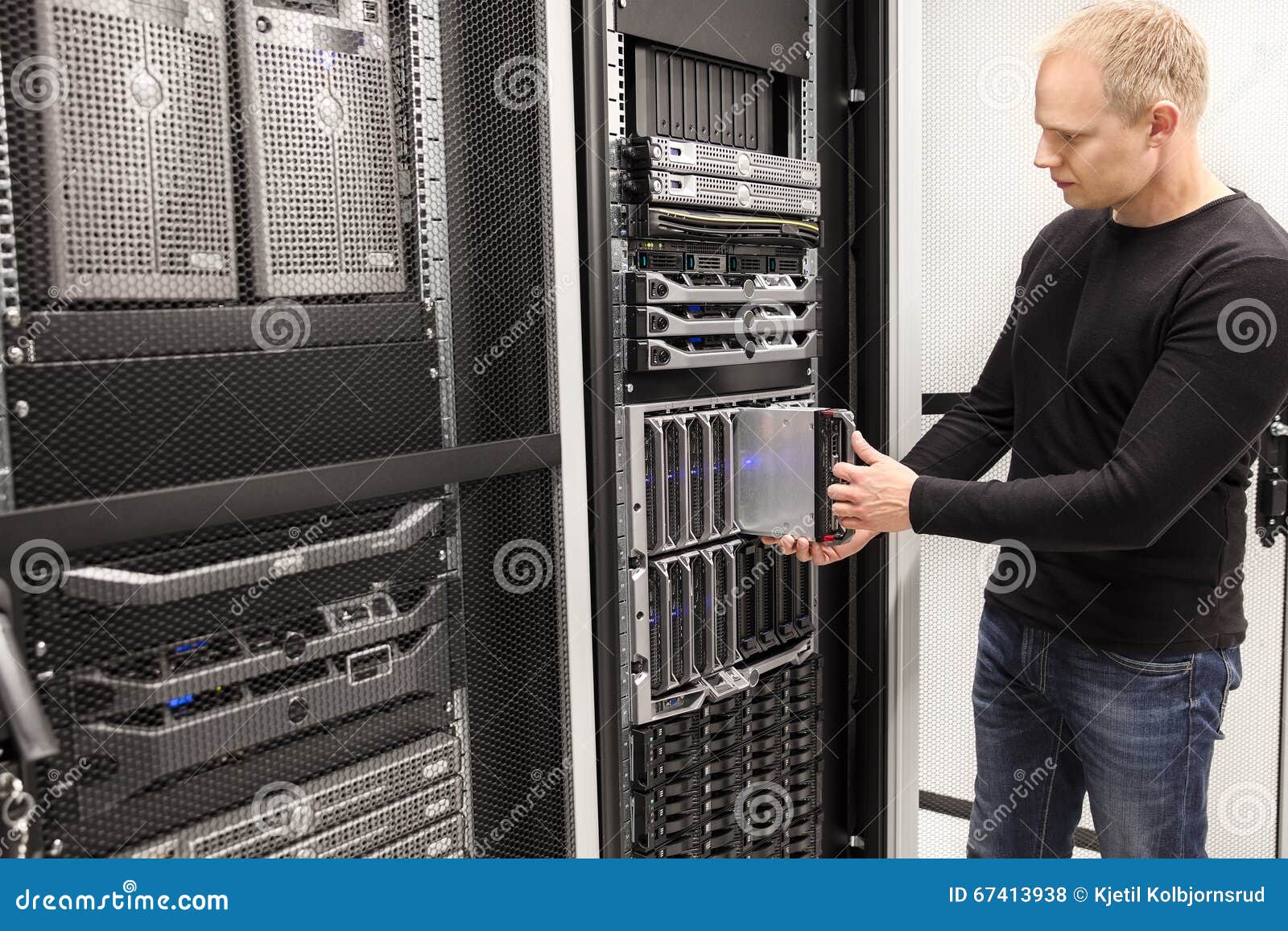 It Consultant Install Blade Server in Large Datacenter Stock Photo ...