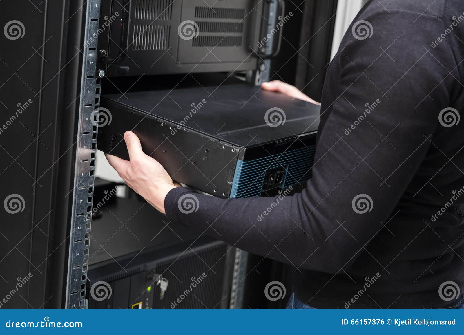 It Consultant Install Network Router in Datacenter Stock Photo - Image ...