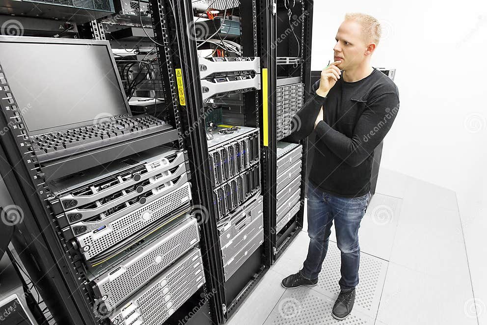 It Consultant Try To Solve Problems in Datacenter Stock Image - Image ...