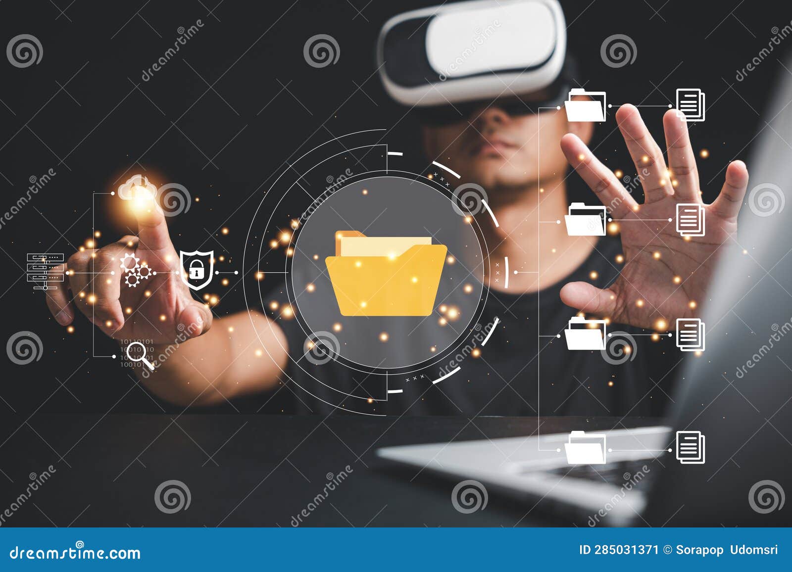 It Consultant in Virtual Reality VR Working with a Document Management ...