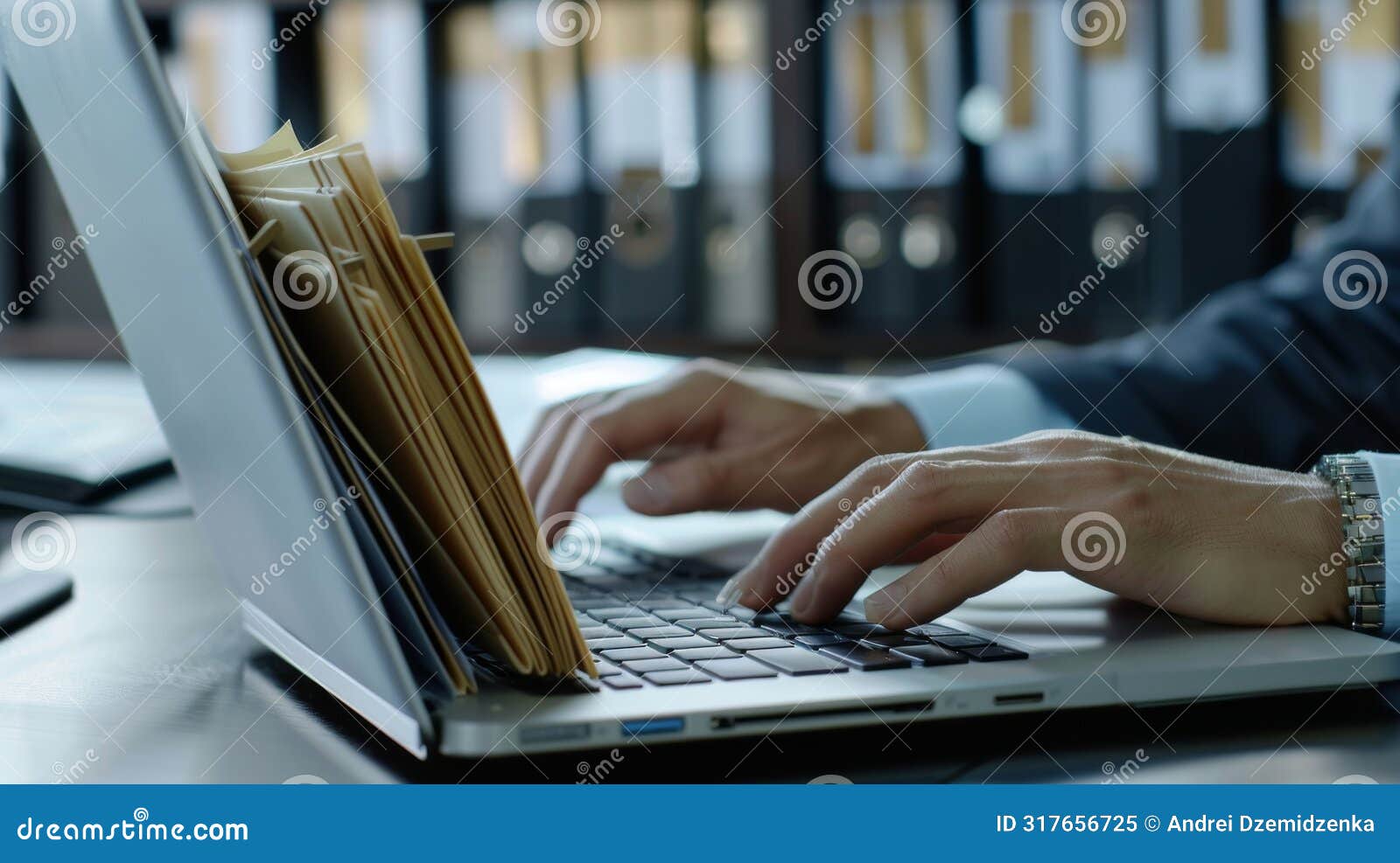 It Consultant Working on Laptop Computer Setting Up Document Management ...