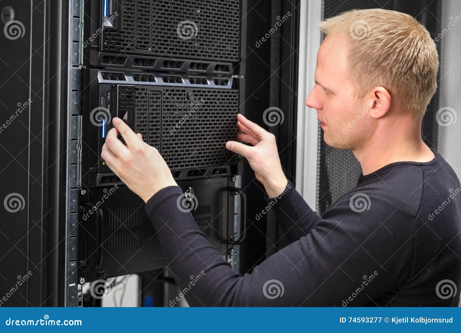 It Consultant Working with Rack Server in Datacenter Stock Image ...