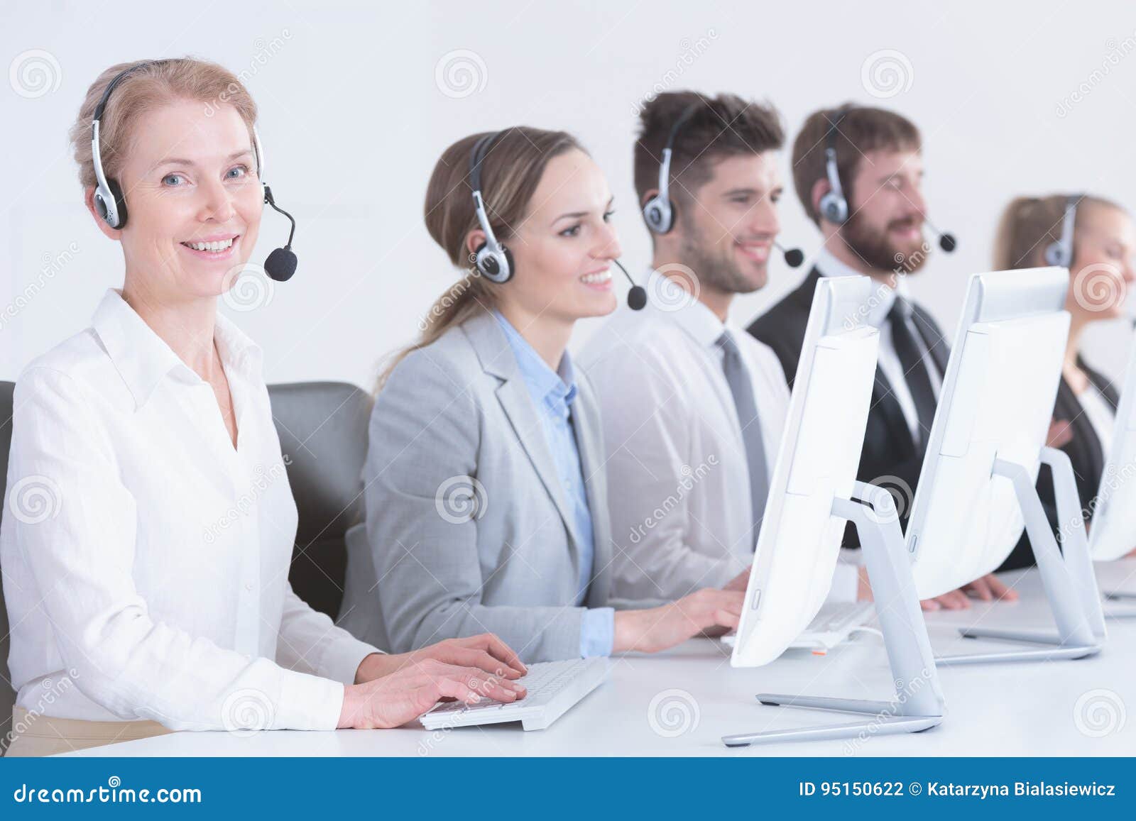 Consultants Wearing Headphones Stock Photo - Image of headset, call ...