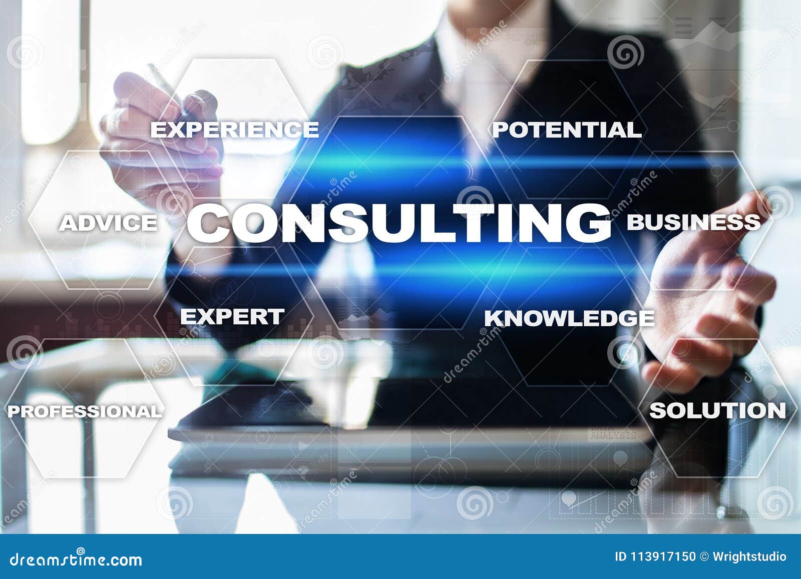 Consulting Business Concept. Text and Icons on Virtual Screen. Stock ...