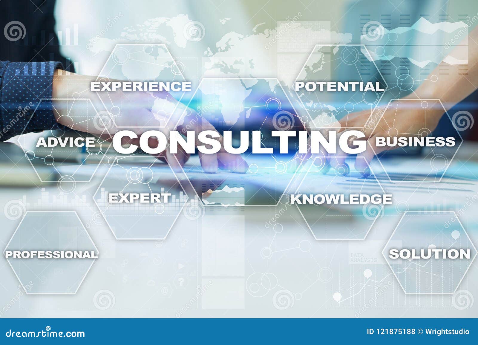 Consulting Business Concept. Text and Icons on Virtual Screen. Stock ...
