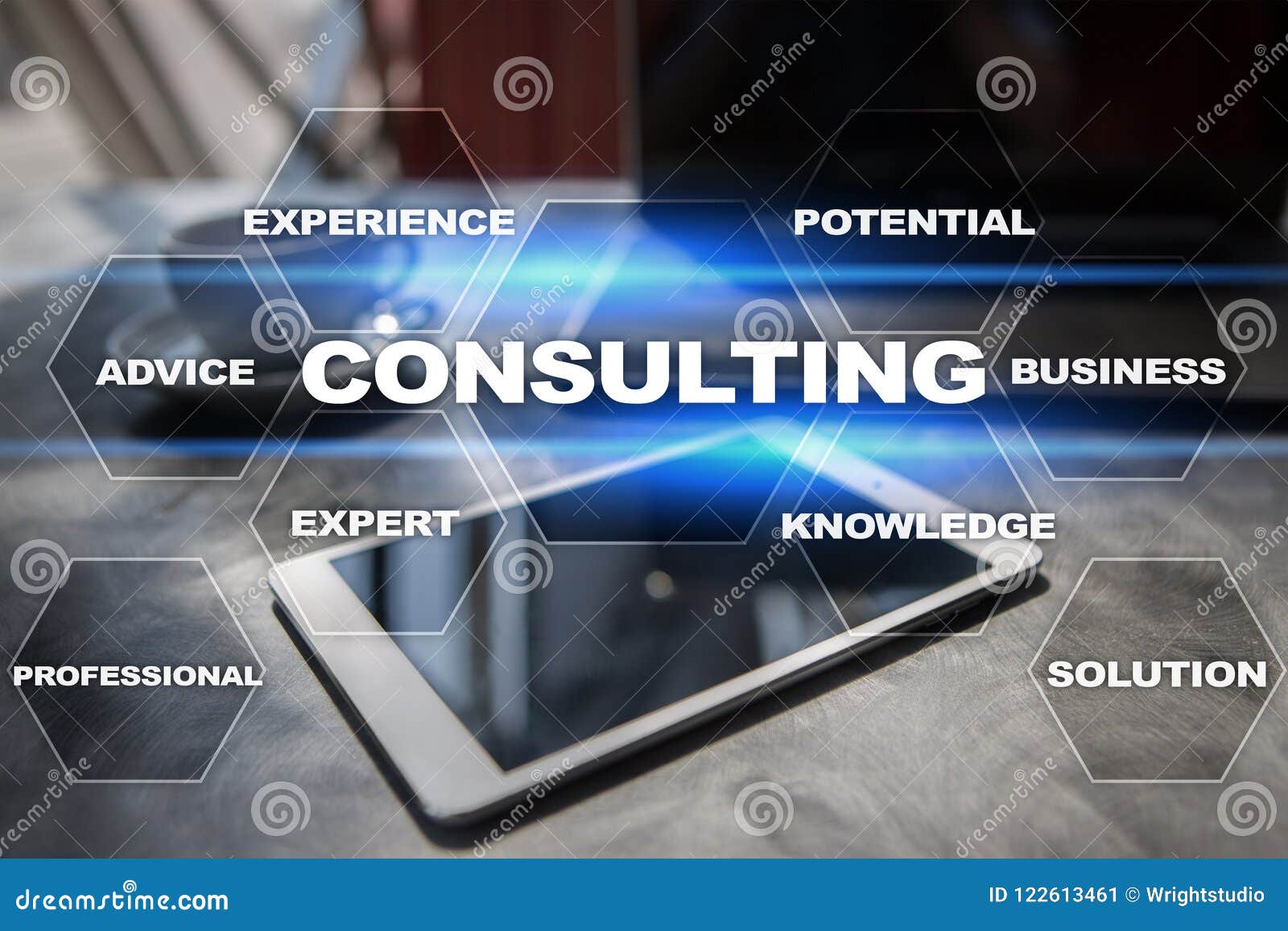 Consulting Business Concept. Text and Icons on Virtual Screen. Stock ...