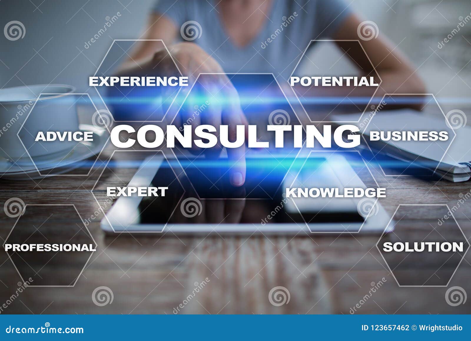 Consulting Business Concept. Text and Icons on Virtual Screen. Stock ...