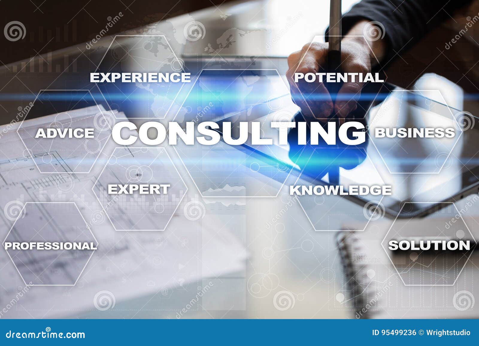 Consulting Business Concept. Text and Icons on Virtual Screen. Stock ...