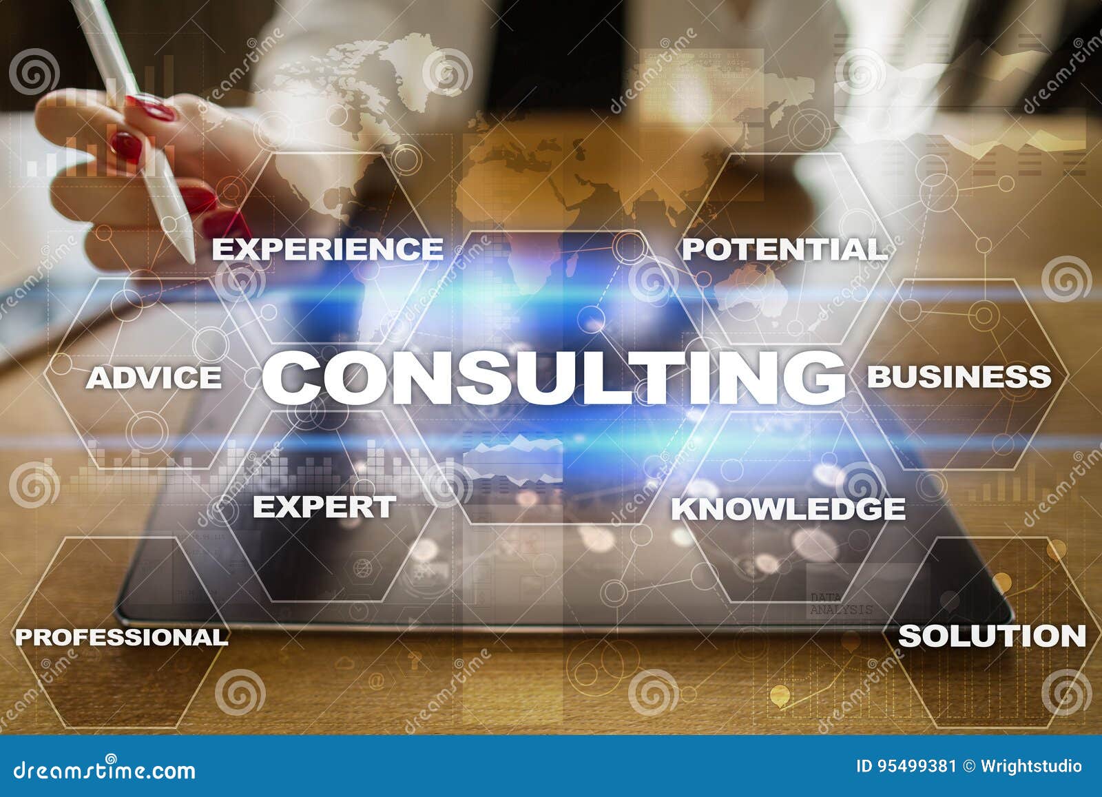 Consulting Business Concept. Text and Icons on Virtual Screen. Stock ...