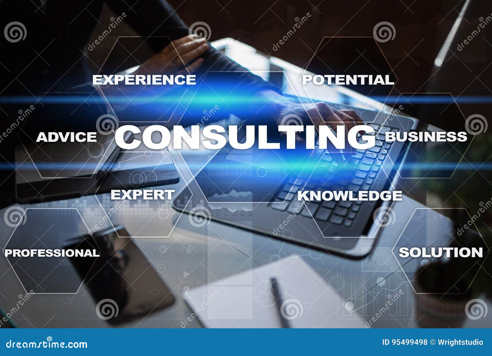 Consulting Business Concept. Text and Icons on Virtual Screen. Stock ...